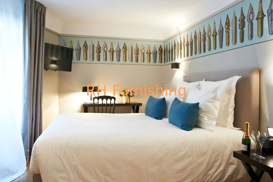 Congo hotel room furniture from China by Leather bed with wood side table and TV table cabinet supplier