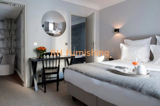 Congo hotel room furniture from China by Leather bed with wood side table and TV table cabinet supplier