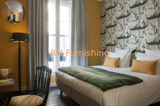 Congo hotel room furniture from China by Leather bed with wood side table and TV table cabinet supplier