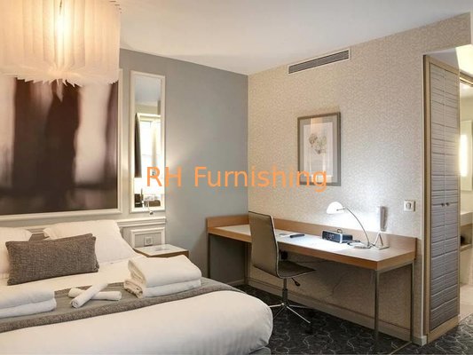 Guinea-Bissau hotel bedroom furniture set from China factory of wood bed with mattress and wood cabinet table supplier