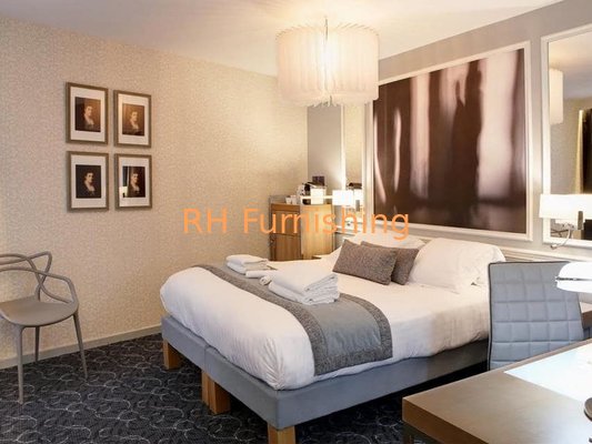 Guinea-Bissau hotel bedroom furniture set from China factory of wood bed with mattress and wood cabinet table supplier