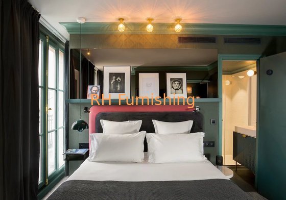 Zimbabwe hotel style apartment bedroom furniture of fabric bed with nighstand and work desk table chairs supplier