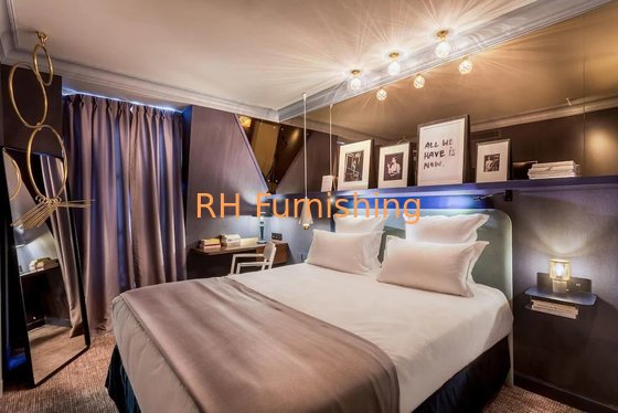 Zimbabwe hotel style apartment bedroom furniture of fabric bed with nighstand and work desk table chairs supplier