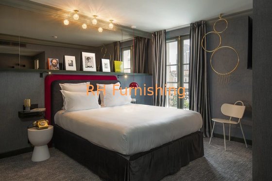 Zimbabwe hotel style apartment bedroom furniture of fabric bed with nighstand and work desk table chairs supplier