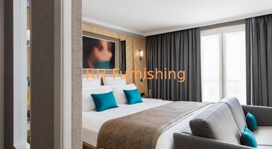 Cameroon luxury hotel fitout furniture of laminated wood headboard with leather bed and long desk tale TV cabinet supplier