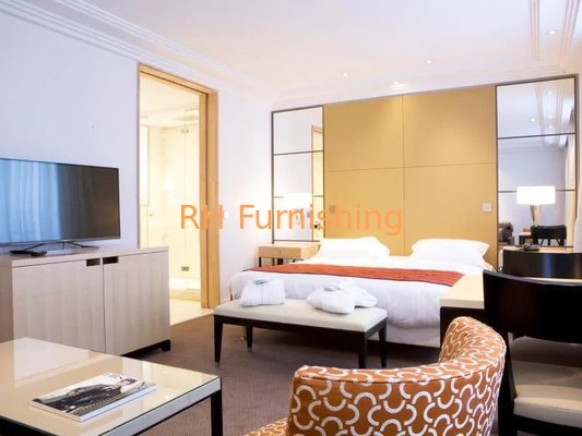 Comoros hotel style apartment furniture design of bedroom furniture set with Laminate wood TV cabinet and Living sofa supplier