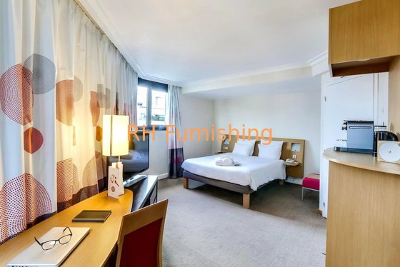 Liberia star hotel furniture supplier bedroom set writing desk with wall panel and lounge bench sofa supplier