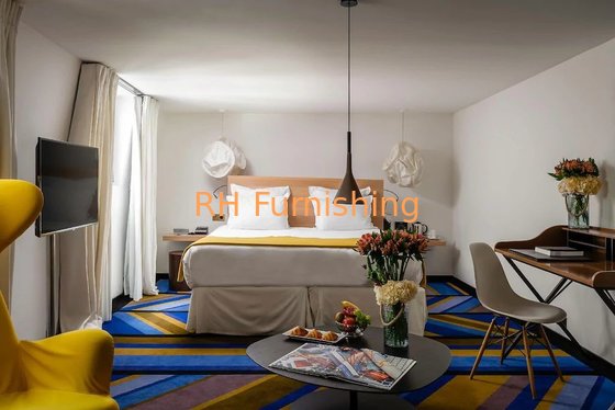 Mauritania hotel furniture from China manufactuer wood bed with nighstand and Upholstered sofa chairs supplier