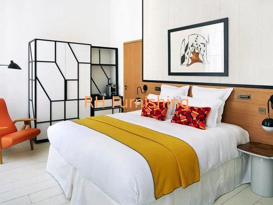 Mauritania hotel furniture from China manufactuer wood bed with nighstand and Upholstered sofa chairs supplier