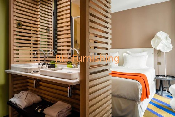 Mauritania hotel furniture from China manufactuer wood bed with nighstand and Upholstered sofa chairs supplier