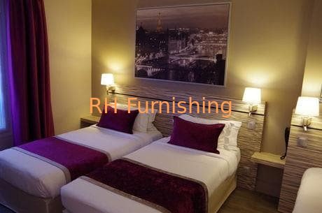 Namibia cheapboad furniture of hotel bedroom set by double bed with TV tables and Wardrobe cabinet supplier