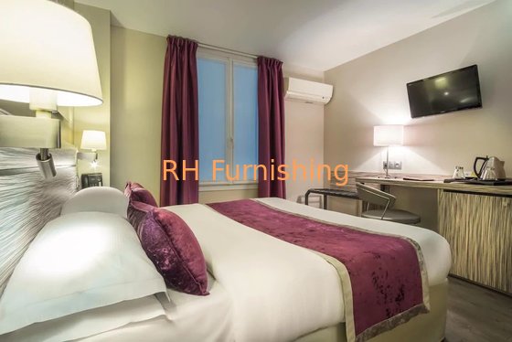 Namibia cheapboad furniture of hotel bedroom set by double bed with TV tables and Wardrobe cabinet supplier