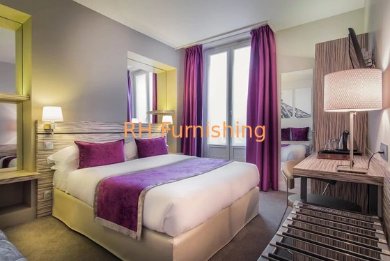 Namibia cheapboad furniture of hotel bedroom set by double bed with TV tables and Wardrobe cabinet supplier