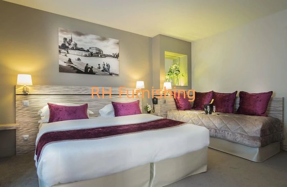 Namibia cheapboad furniture of hotel bedroom set by double bed with TV tables and Wardrobe cabinet supplier