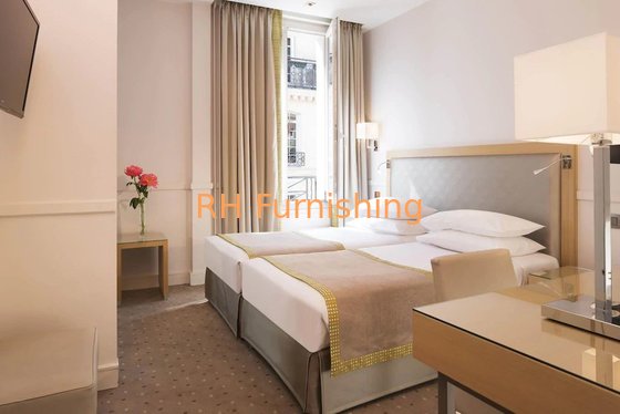Johannesburg furniture supplier for Hotel guestroom furniture set by leather bed with writing desk table and wardrobe supplier