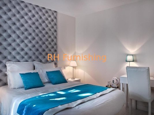 Niger Hotel furniture supplier for Hotel upholstered pad headboard used colorful leather with fabric and white desk tabl supplier