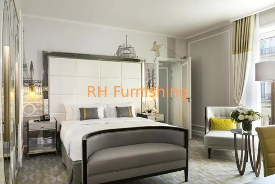 Senegal luxury hotel design of furniture used Stainless steel headboard bed with side table and glossy painting desk tab supplier