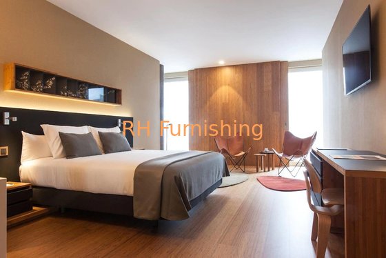 Seychelles hotel new furniture supplier from China for Bedroom set by headboard with fabric bed and TV cabinet table supplier