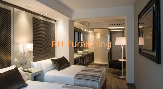 Sao Tome and Principe hotel apartment furniture of modern upholstered bed with glossy painitng side table and Long table supplier