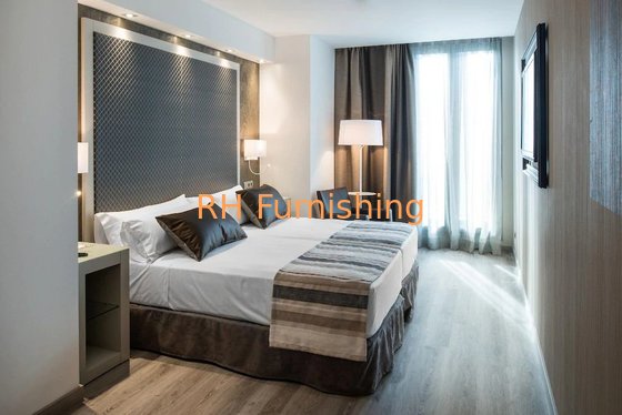 Sao Tome and Principe hotel apartment furniture of modern upholstered bed with glossy painitng side table and Long table supplier