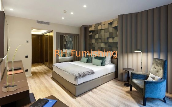 Swaziland hotel furniture supplier from China factory for upholstered bed with TV stand and Wardrobe cabinet supplier