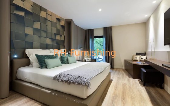 Swaziland hotel furniture supplier from China factory for upholstered bed with TV stand and Wardrobe cabinet supplier