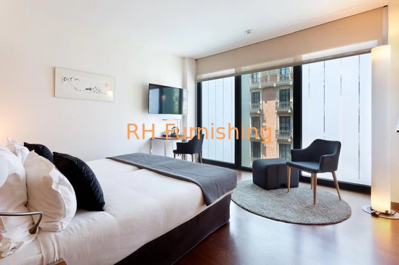 Swaziland hotel furniture supplier from China factory for upholstered bed with TV stand and Wardrobe cabinet supplier