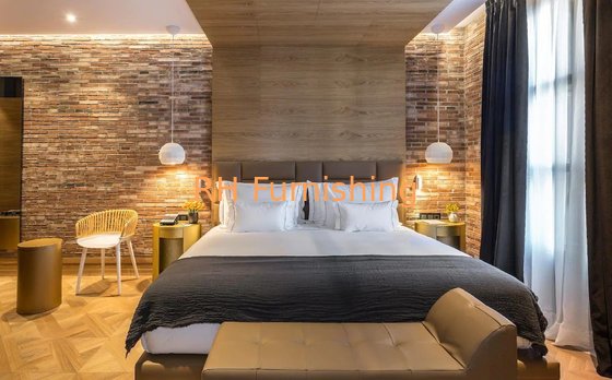 Tanzania luxury hotel furniture manufactuer from China for bedroom furniture set by leather bed with bench sofa and chai supplier