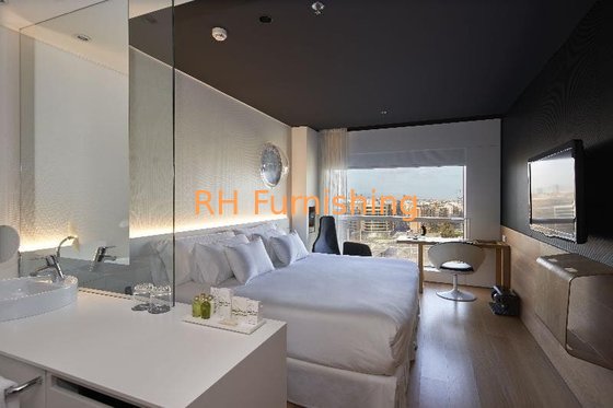 Tunisia apartment furniture supplier by MDF in glossy painting Bed with nightstand and writing desk table supplier
