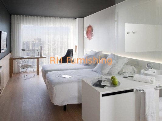 Tunisia apartment furniture supplier by MDF in glossy painting Bed with nightstand and writing desk table supplier