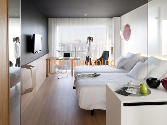 Tunisia apartment furniture supplier by MDF in glossy painting Bed with nightstand and writing desk table supplier