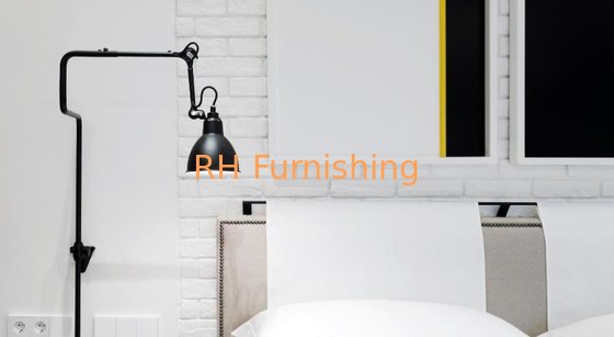 Zambia hotel furniture factory from China by fabric upholstered bed with wood night table and wardrobe cabinet supplier