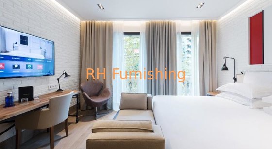 Zambia hotel furniture factory from China by fabric upholstered bed with wood night table and wardrobe cabinet supplier