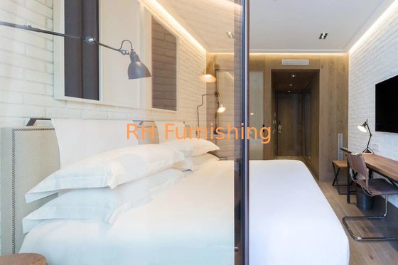 Zambia hotel furniture factory from China by fabric upholstered bed with wood night table and wardrobe cabinet supplier