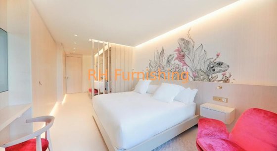 Chad hotel furniture manufactuer from China by Melamine board bed with nightstand and Dining table cabinet supplier