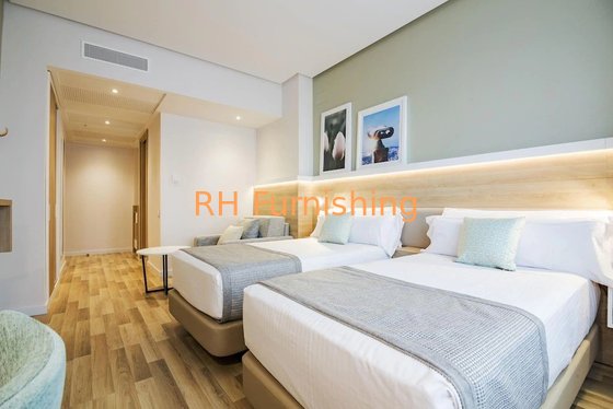 Morocco hotel inn bedroom furniture set from china manufactuer by Laminate headboard bed with side table and Living room supplier