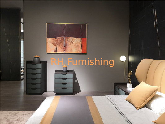Light Luxury King Bed by Real leather upholstery headboard in Special design for High end House and Hotel guestroom supplier