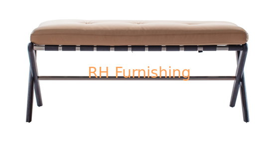 Designer furniture of Fabric Upholstery Bench with soft cushion by Oak wood legs for Villa Bedroom furniture sale supplier