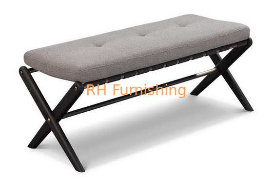 Designer furniture of Fabric Upholstery Bench with soft cushion by Oak wood legs for Villa Bedroom furniture sale supplier
