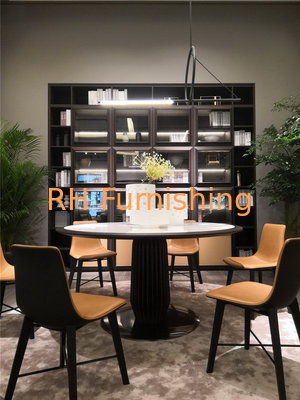 Round dining table by Oak wood in hand-made structure with Stainless steel leg and Stone marble for Restaurant furniture supplier