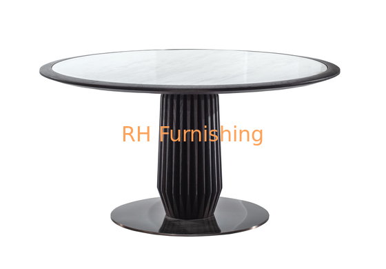 Round dining table by Oak wood in hand-made structure with Stainless steel leg and Stone marble for Restaurant furniture supplier