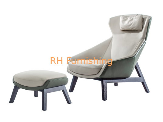 Italy design furniture Leisure chair with ottoman in Armchair stool used Leather upholstered and Oak wood legs Chair supplier