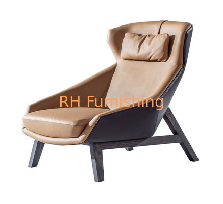 Italy design furniture Leisure chair with ottoman in Armchair stool used Leather upholstered and Oak wood legs Chair supplier