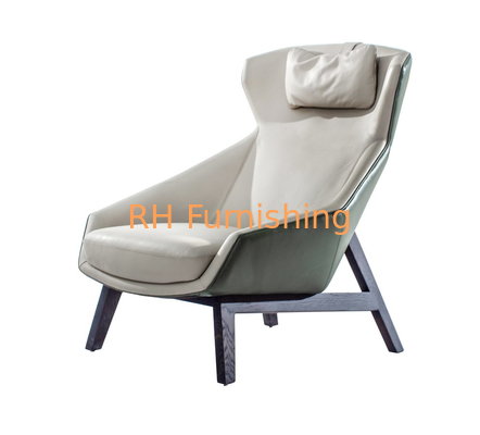 Italy design furniture Leisure chair with ottoman in Armchair stool used Leather upholstered and Oak wood legs Chair supplier