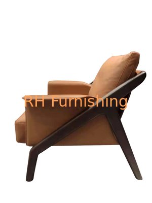 Custom made furniture of Armchair in Steel structure with Oak wood legs for Lobby leisure sofa chair by italy leather supplier