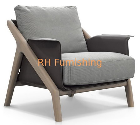 Custom made furniture of Armchair in Steel structure with Oak wood legs for Lobby leisure sofa chair by italy leather supplier