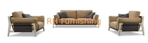 Smooth painting wood frame with Cow leather upholsered sofa in 1+2+3 seating chaise lounge sofa for Luxury reception supplier