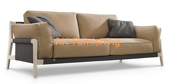 Smooth painting wood frame with Cow leather upholsered sofa in 1+2+3 seating chaise lounge sofa for Luxury reception supplier