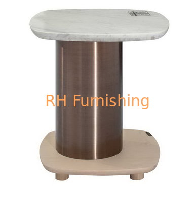Tall end table for Living room sofa side used with glossy steel frame and White snow marble in Itlay Minimalist design supplier