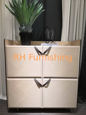 Restaurant furniture of Dining side stora cabinet Buffet table in Steel legs with Leather covered Door and Oak wood casa supplier